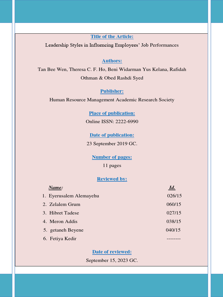Leadership Style 1 Article Review 1 | PDF | Leadership | Statistics