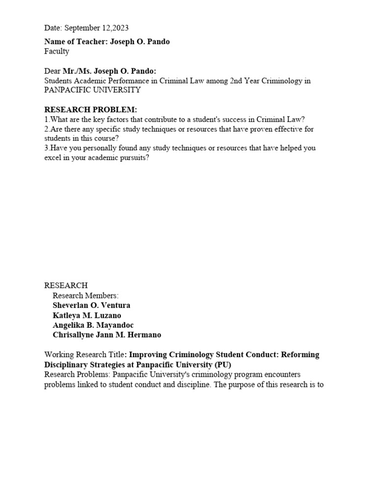 Name of Teacher: Joseph O. Pando | PDF