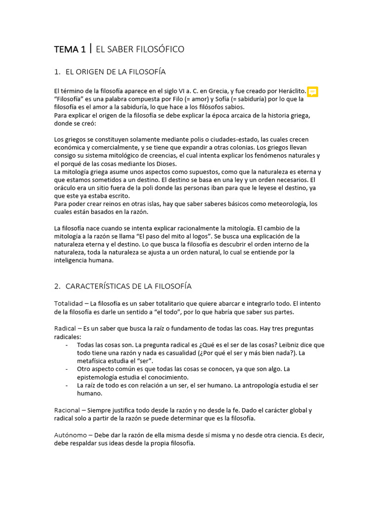 Tema 1: El Saber Filosófico. Filosofía 1º Bachillerato. | PDF | Racionalismo | Immanuel Kant