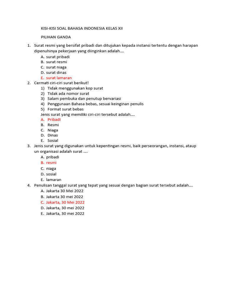 KISI-KISI SOAL PTS B.INDO KELAS XII GANJIL 2023-2024 (SEMESTER 1) .Docx (BLM Slesai) | PDF
