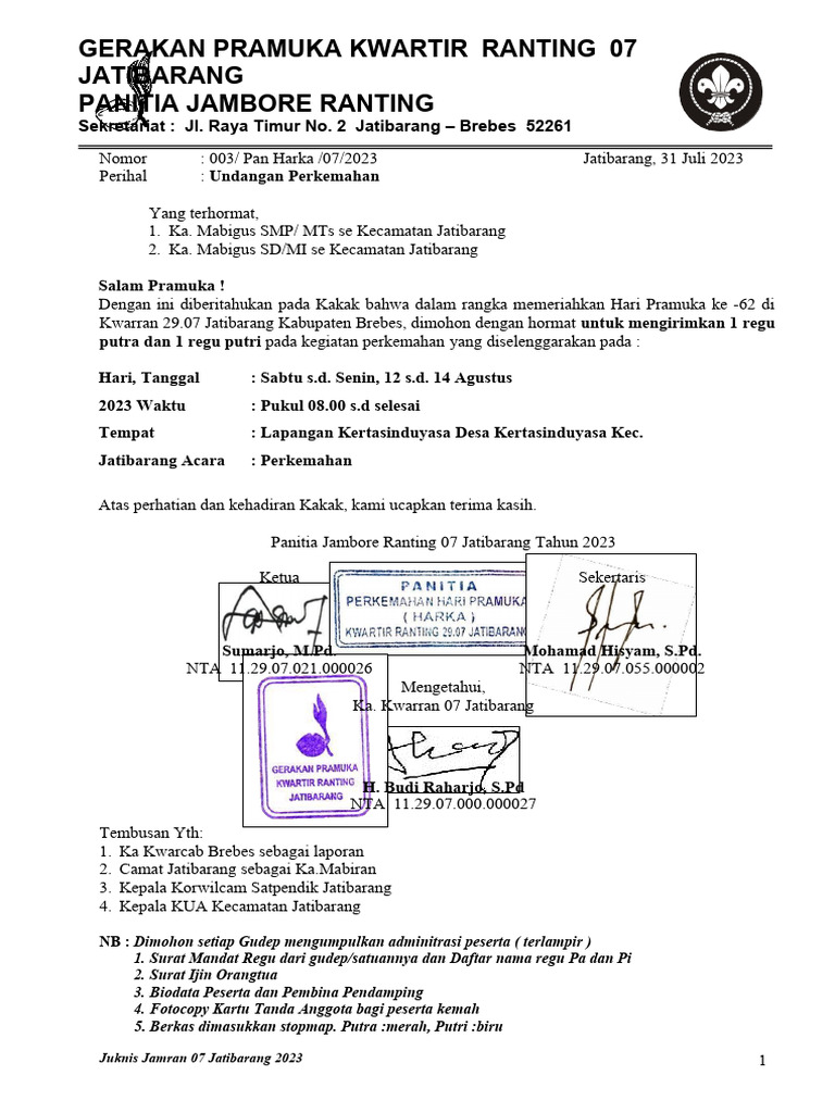 Proposal Jamran Hari Pramuka Ke 62 Kwaran Jatibarang TH 2023 Perubahan ...
