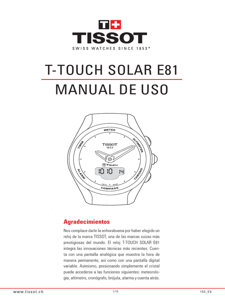Manual Tissot Solar Touch | PDF | Altímetro | Brújula