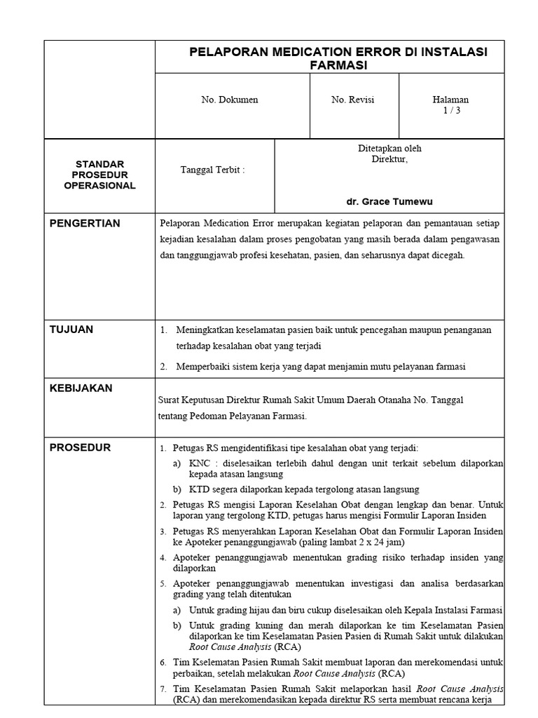 SOP Pelaporan Medication Error | PDF