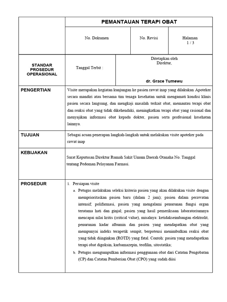 SOP Pemantauan Terapi Obat | PDF