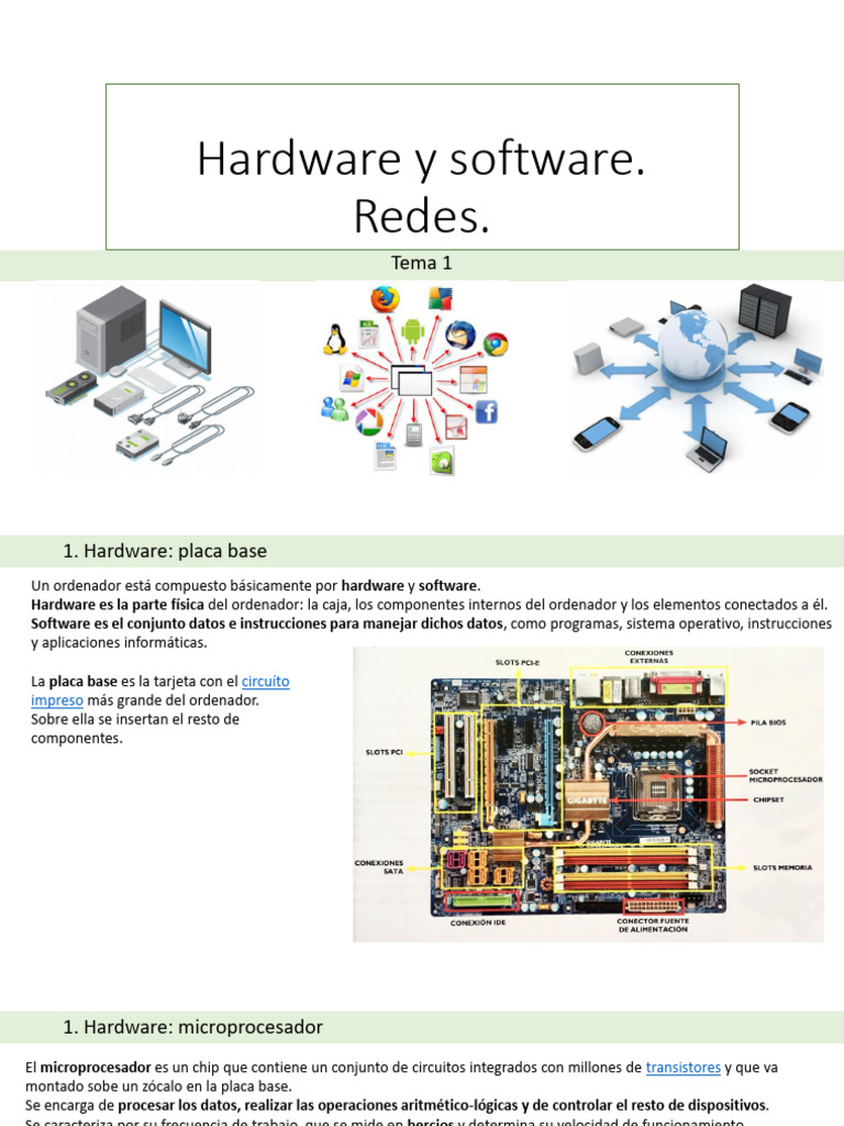 Tema 1 - Hardware y Software. Redes. | PDF | Hardware de la computadora ...
