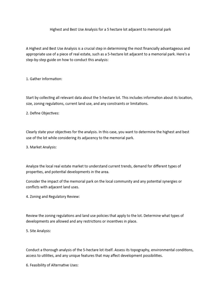 2. Highest and Best Use Analysis for a 5 Hectare Lot Adjacent to ...