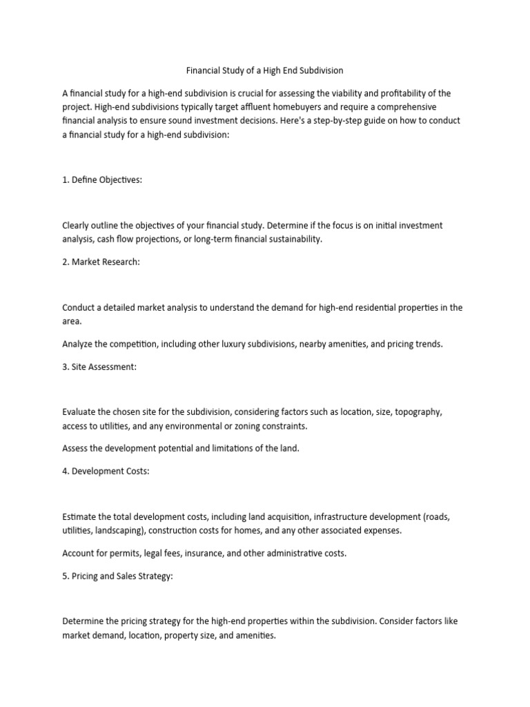 Financial Study of A High End Subdivision | PDF | Business