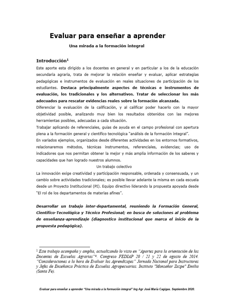 Evaluar para Enseñar A Aprender | PDF