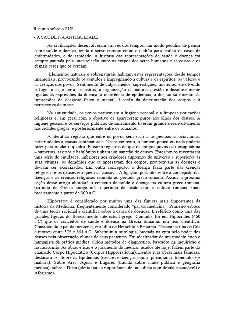 Resumo Sobre o SUS | PDF | Brasil | Sociologia