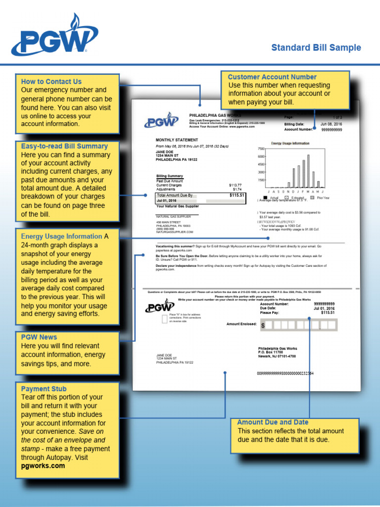 Philadelphia Gas Bill Sample | PDF | Cheque | Taxes