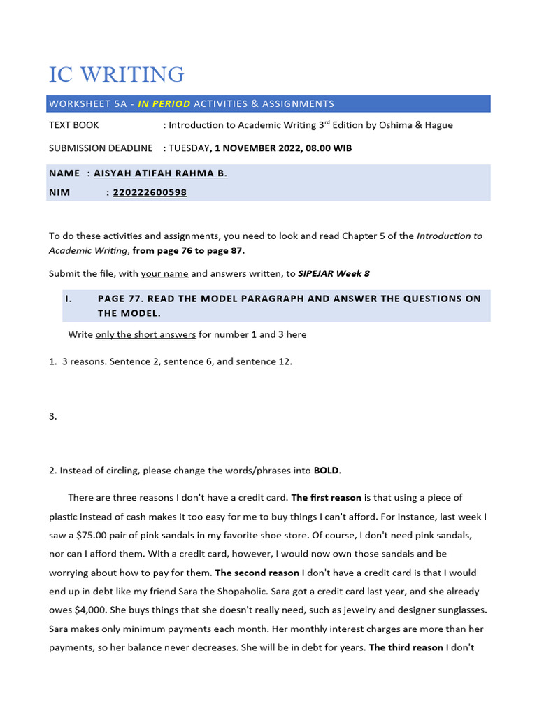 Worksheet 5a Pdf Paragraph Credit