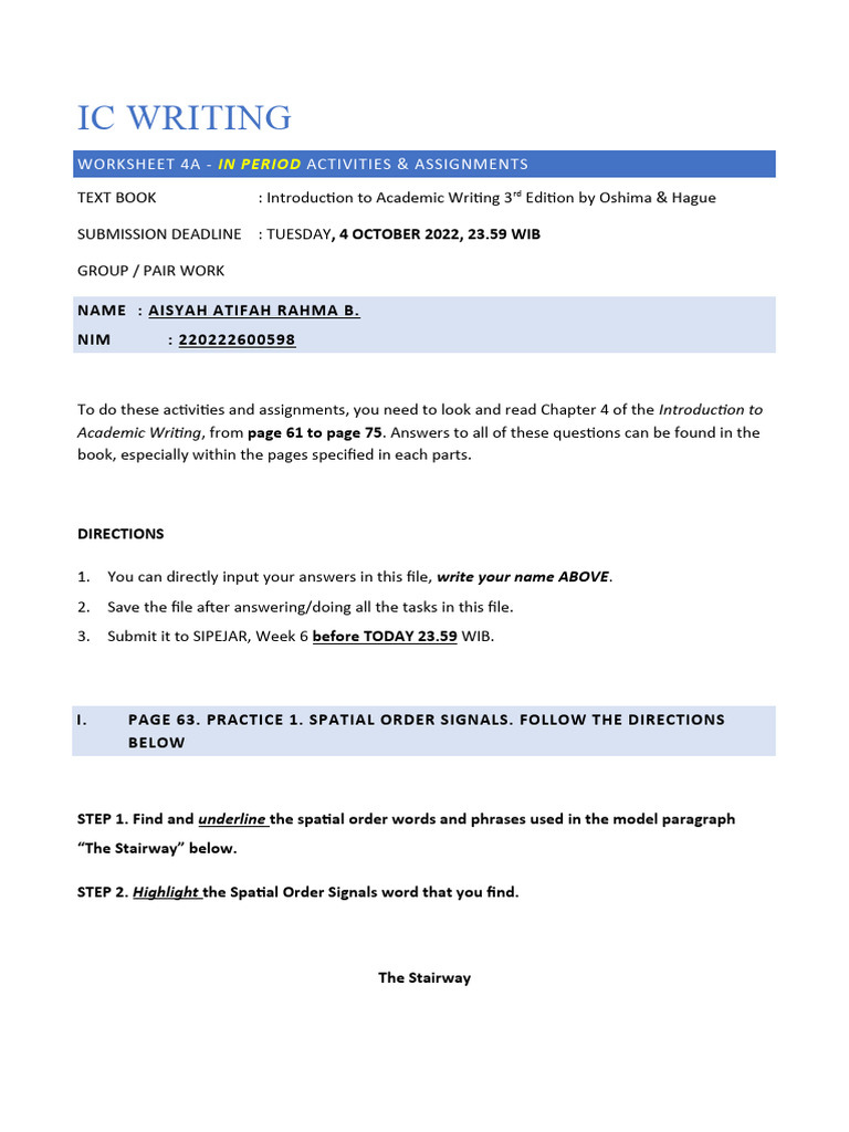 Worksheet 4a | PDF | Stairs