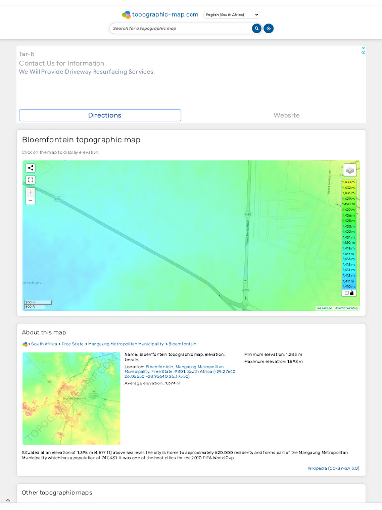 Bloemfontein Topographic Map, Elevation, Terrainf | Download Free PDF | Topography | Geodesy