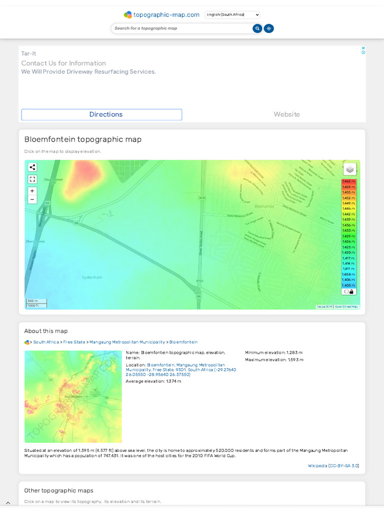 Bloemfontein Topographic Map Overview | PDF | Topography | Height