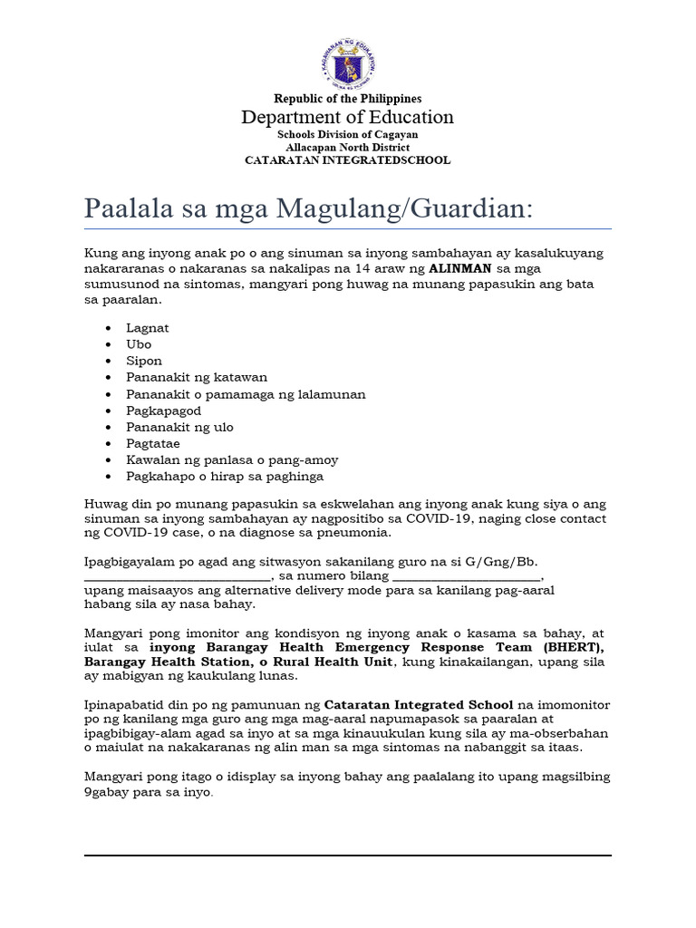 A. PIS Paalala Sa Mga Magulang | PDF A. PIS Paalala Sa Mga Magulang | PDF
