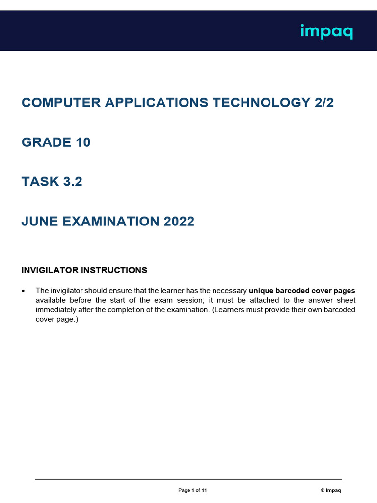 2022-CAT-Grade 10-June Exam-Paper 2 | PDF | Printer (Computing) | Laptop