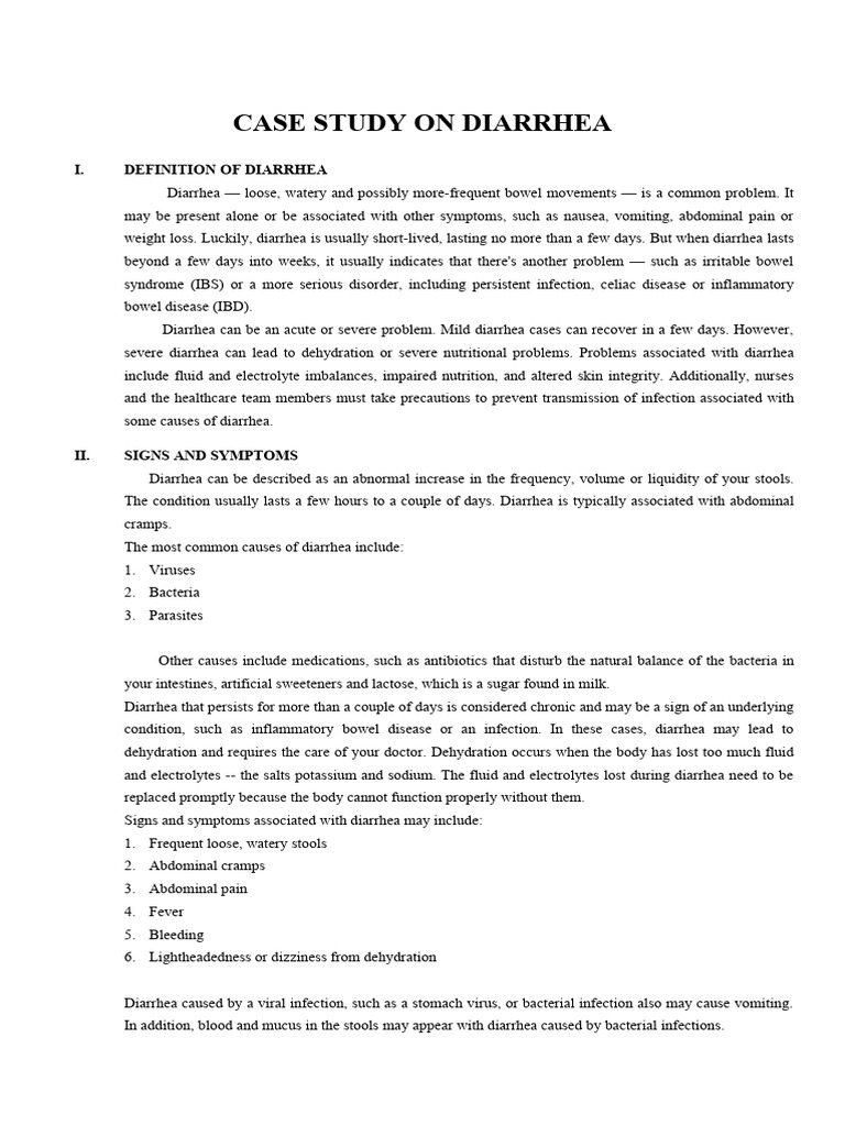 Case Study On Diarrhea | PDF | Diarrhea | Human Feces