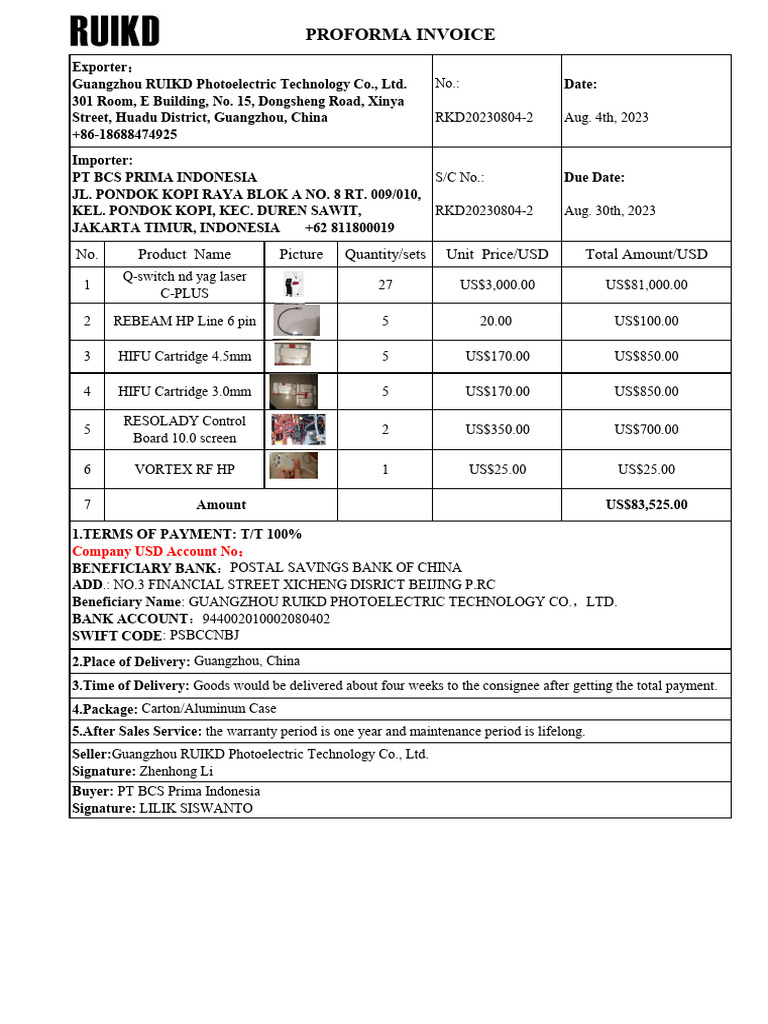 Proforma Invoice - Aug. Order CN - 2 | PDF