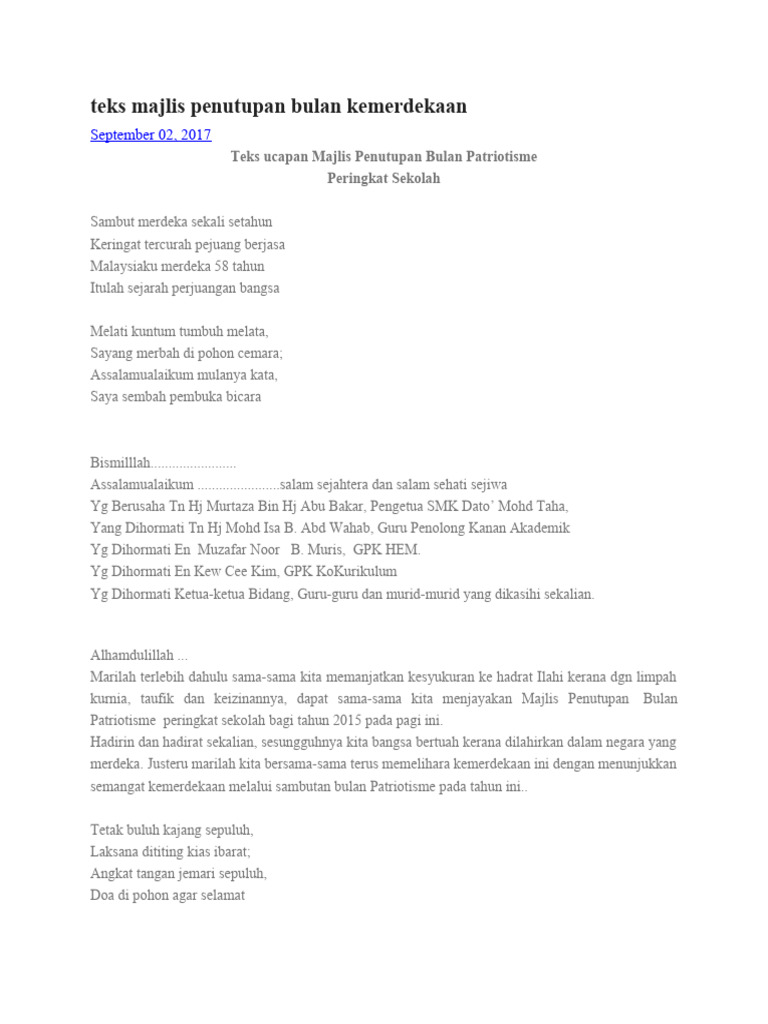 Teks Majlis Penutupan Bulan Kemerdekaan | PDF