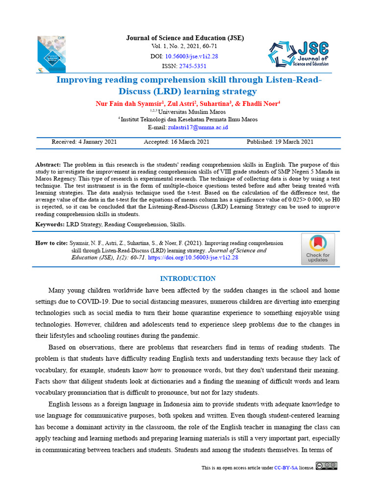 Improving Reading Comprehension Skill Through List | PDF | Statistics ...