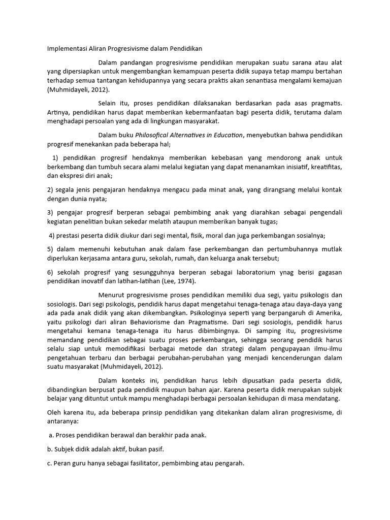 Implementasi Aliran Progresivisme Dalam Pendidikan | PDF | Sains & Matematika