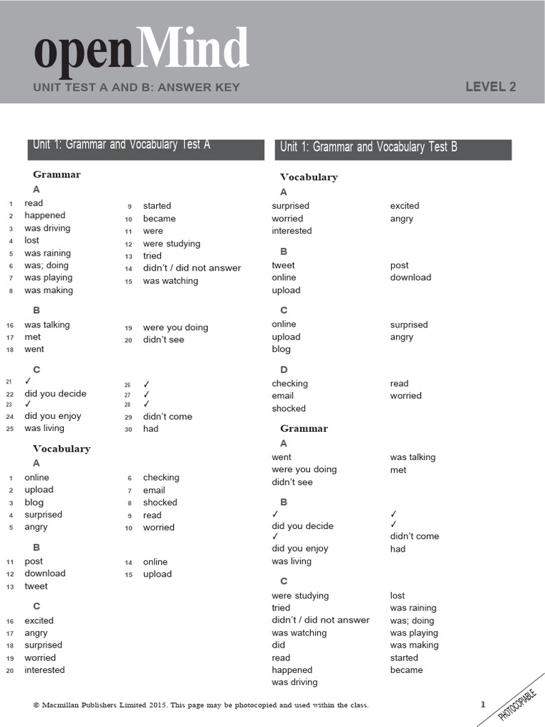 Unit Tests Answer Key | PDF
