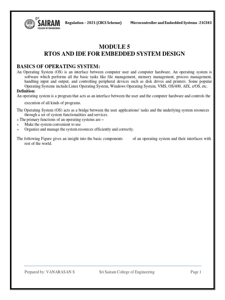 21CS43 Module 5 Microcontroller and Embedded Systems Prof VANARASAN ... 21CS43 Module 5 Microcontroller and Embedded Systems Prof VANARASAN ...