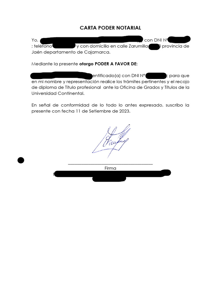CARTA PODER NOTARIAL | PDF
