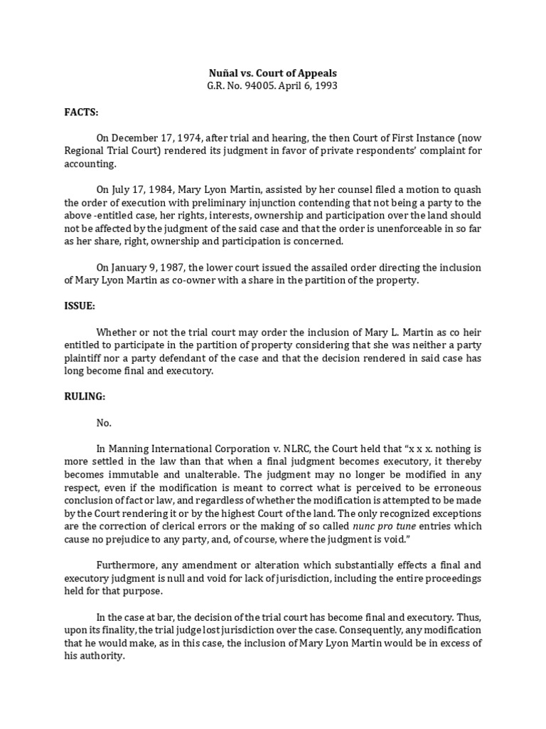Nuñal vs. Court of Appeals Ruling Summary | PDF