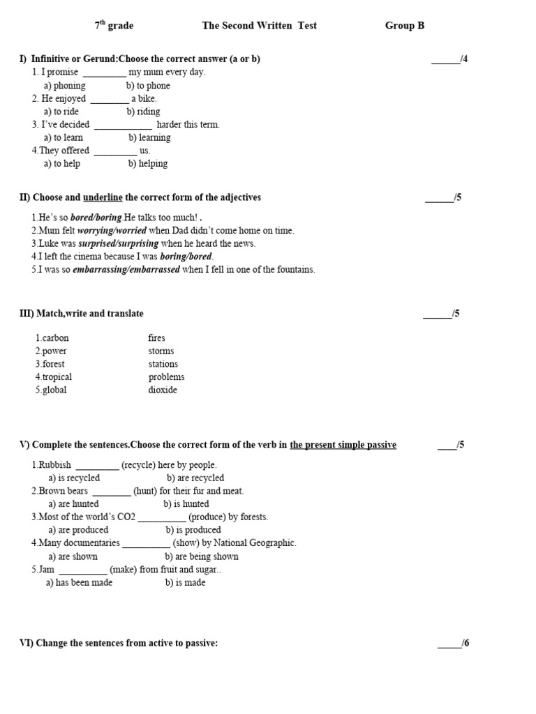 7th grade - The Second Written Test - Group B-2022 | PDF | Linguistic ...