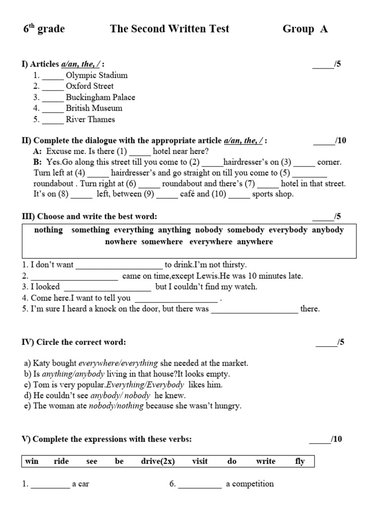6th Grade - The Second Written Test-Group A-2023 | PDF