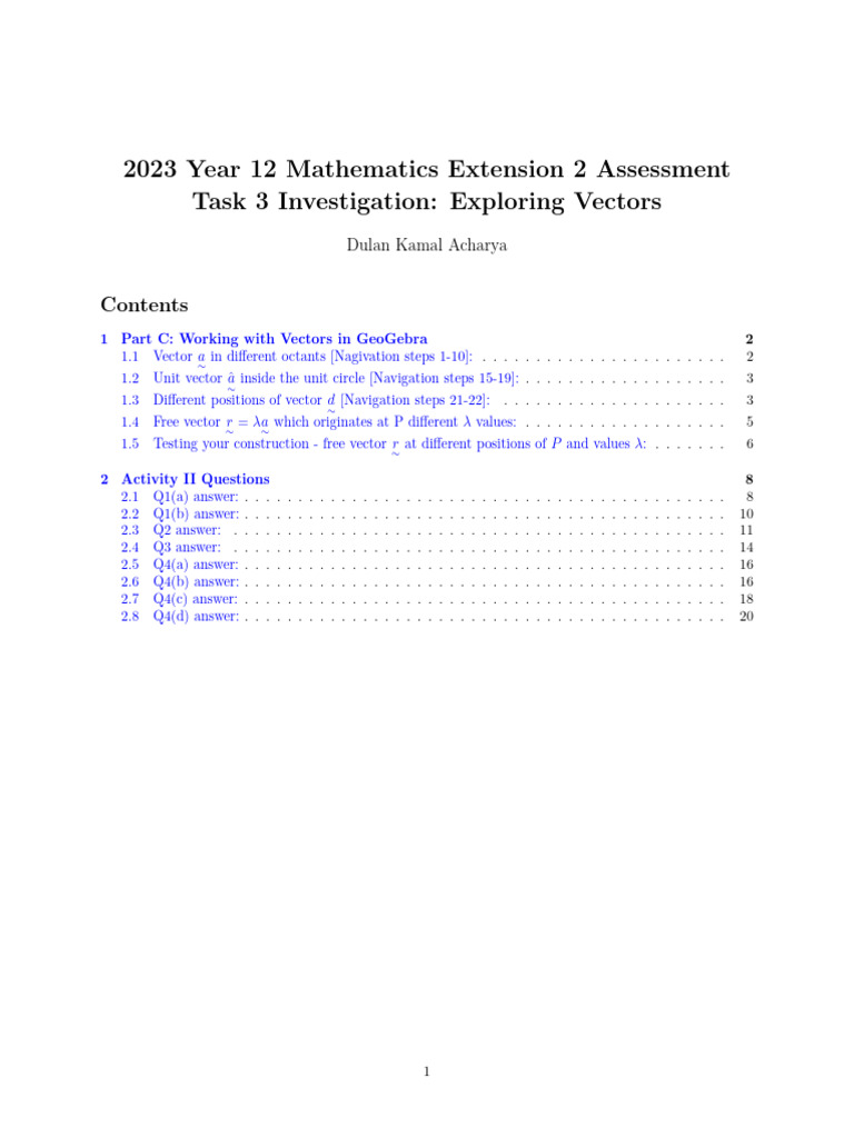 Annotated-2023 Year 12 Mathematics Extension 2 Assessment Task 3 Investigation Exploring Vectors ...