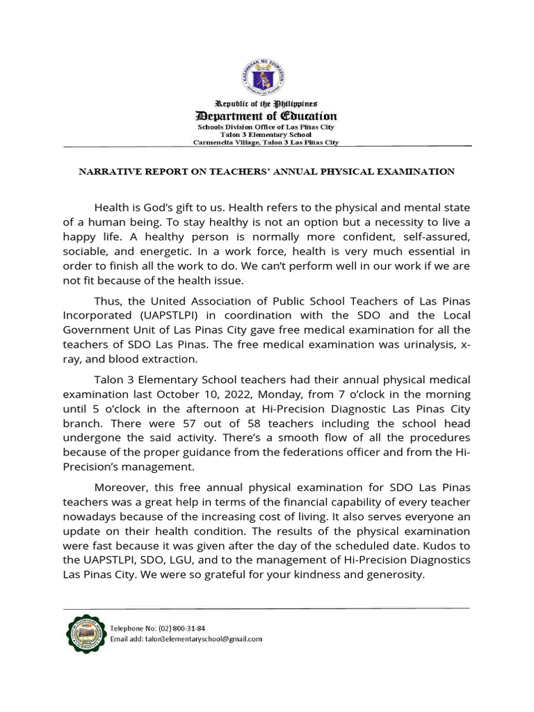 Narrative Report On Free Annual Medical Check-Up | PDF