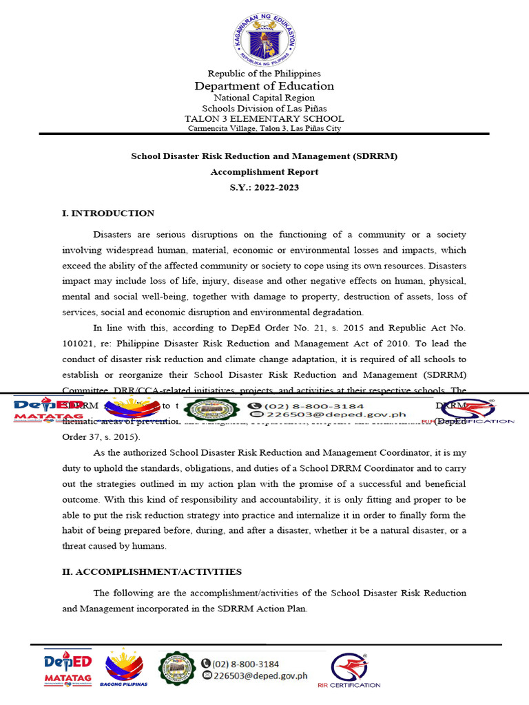 Accomplishmentreport SDRRM 2022 2023 | PDF