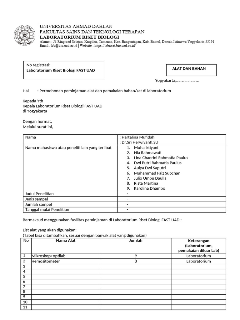 FORM-PEMINJAMAN-ALAT-LABORATORIUM | PDF