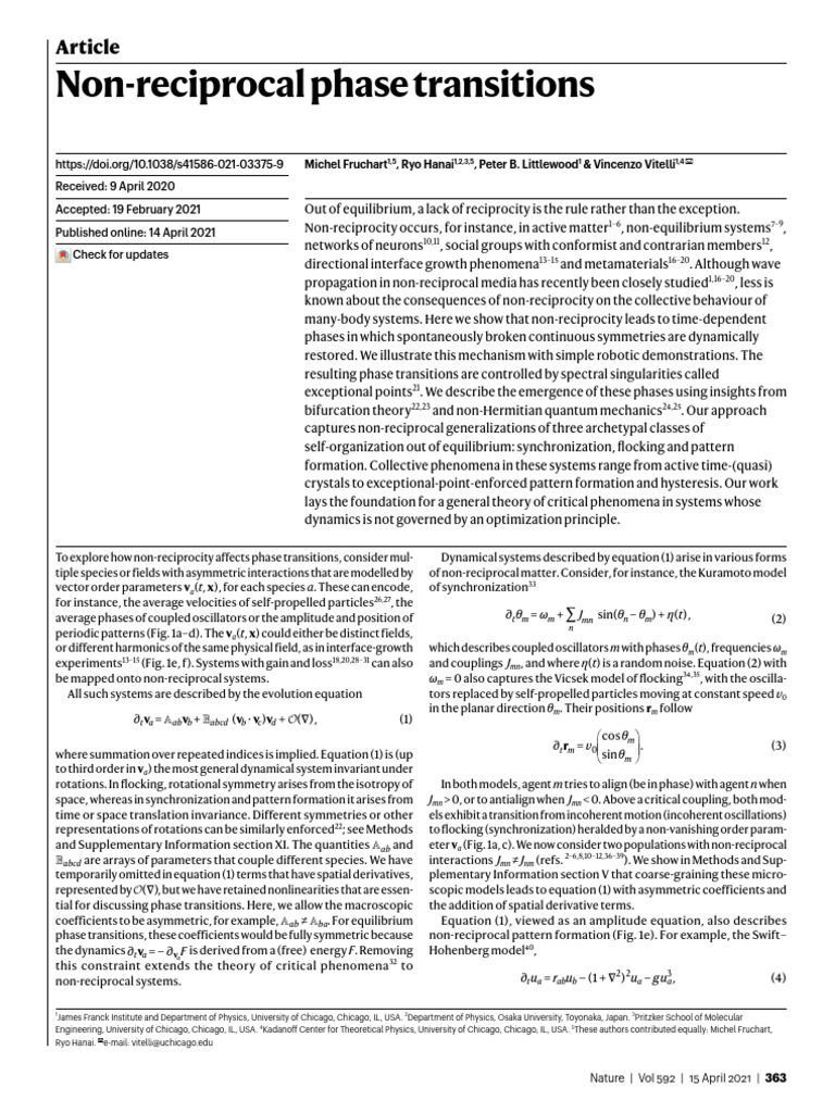 Non-Reciprocal Phase Transitions | PDF | Phase Transition | Systems Theory