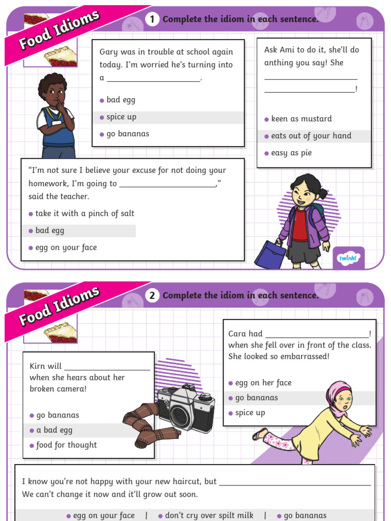 KS1 Complete The Idioms Pack - Food Idioms 3 | PDF
