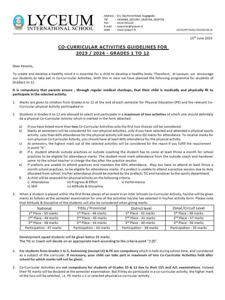 CCA Guidelines and Schedule - LAN | PDF