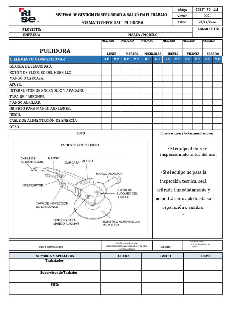 Check List Pulidora | PDF
