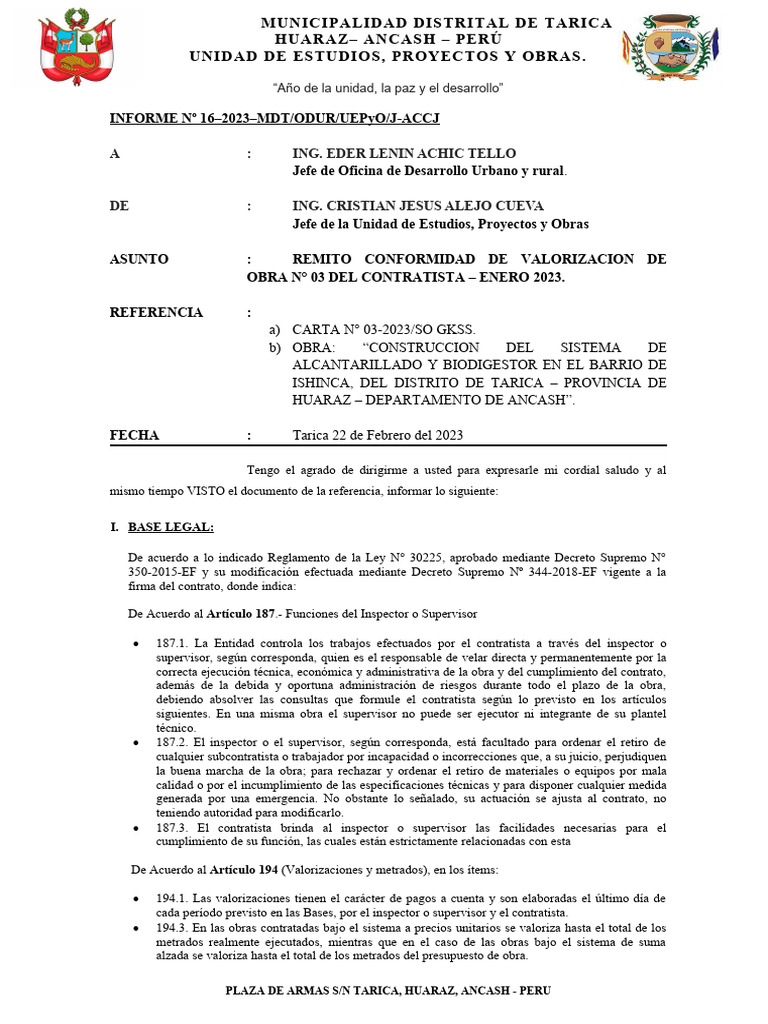 16.00 Informe de Conformidad de Val 03 - Ishinca Ok | PDF