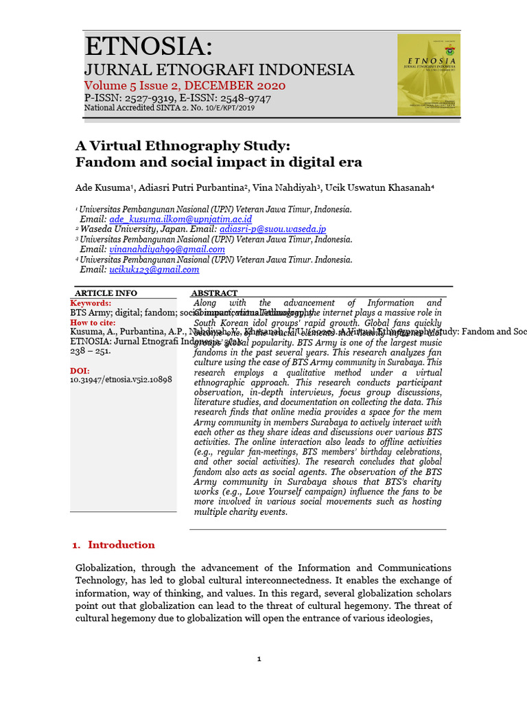 A Virtual Ethnography Study - Fandom and Social Impact in Digital Era | PDF | Ethnography