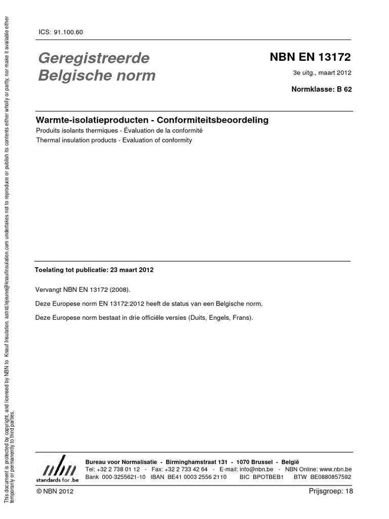 Geregistreerde Belgische Norm: NBN EN 13172 | PDF