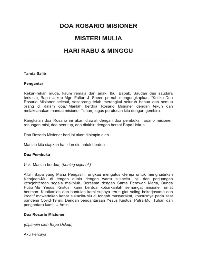 Doa Rosario Misioner Peristiwa Mulia | PDF