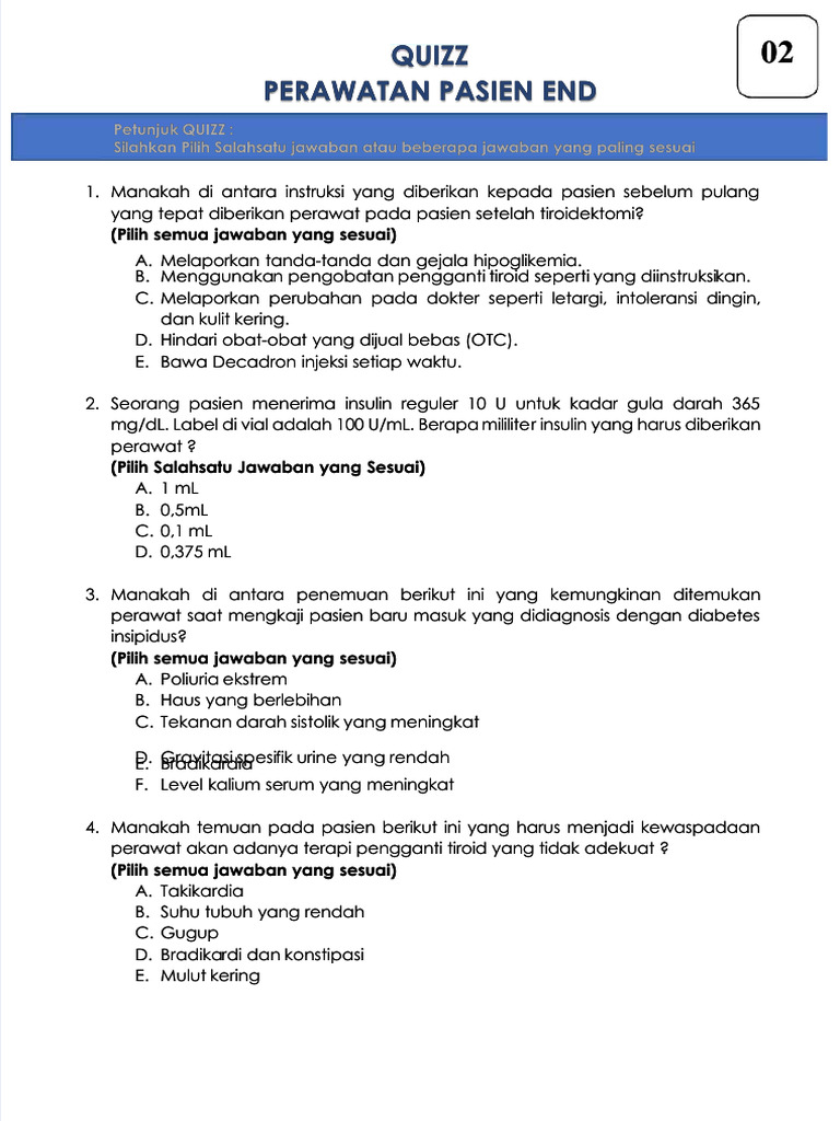 PDF Sayid Nurdinilah 1903277037 Quizz Perawatan Pada Pasien Endokrin - Compress | PDF