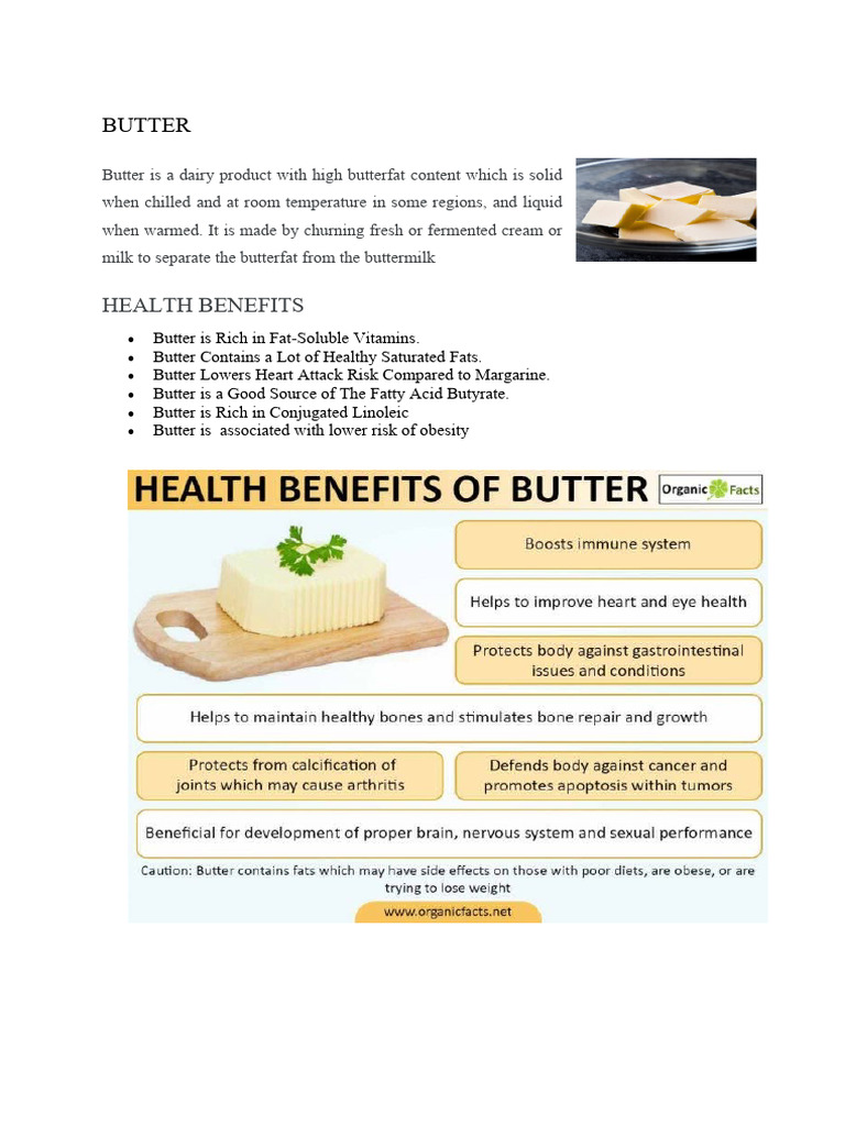 Butter: Health Benefits | PDF | Fat | Milk