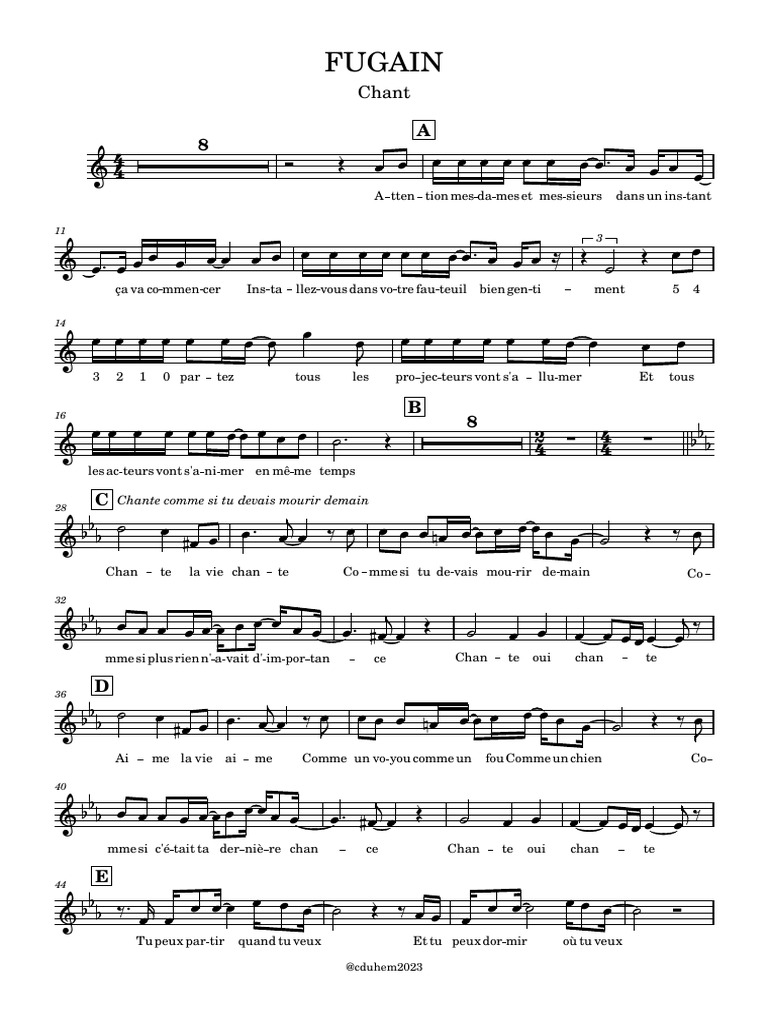 FUGAIN - Paroles Partition | PDF