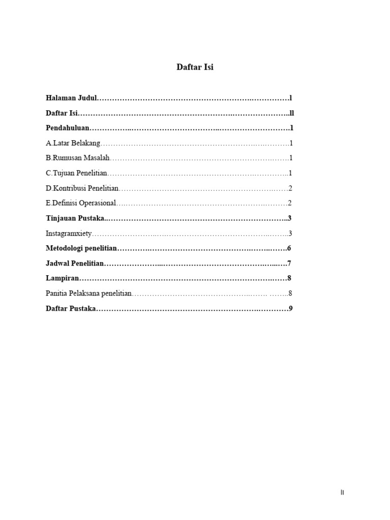 Daftar Isi Proposal Penelitian | PDF