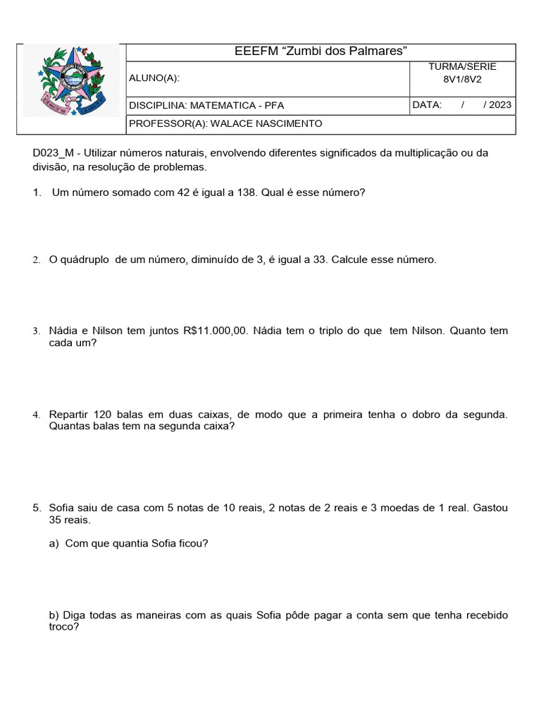 MATEMATICA - 8º Ano | PDF
