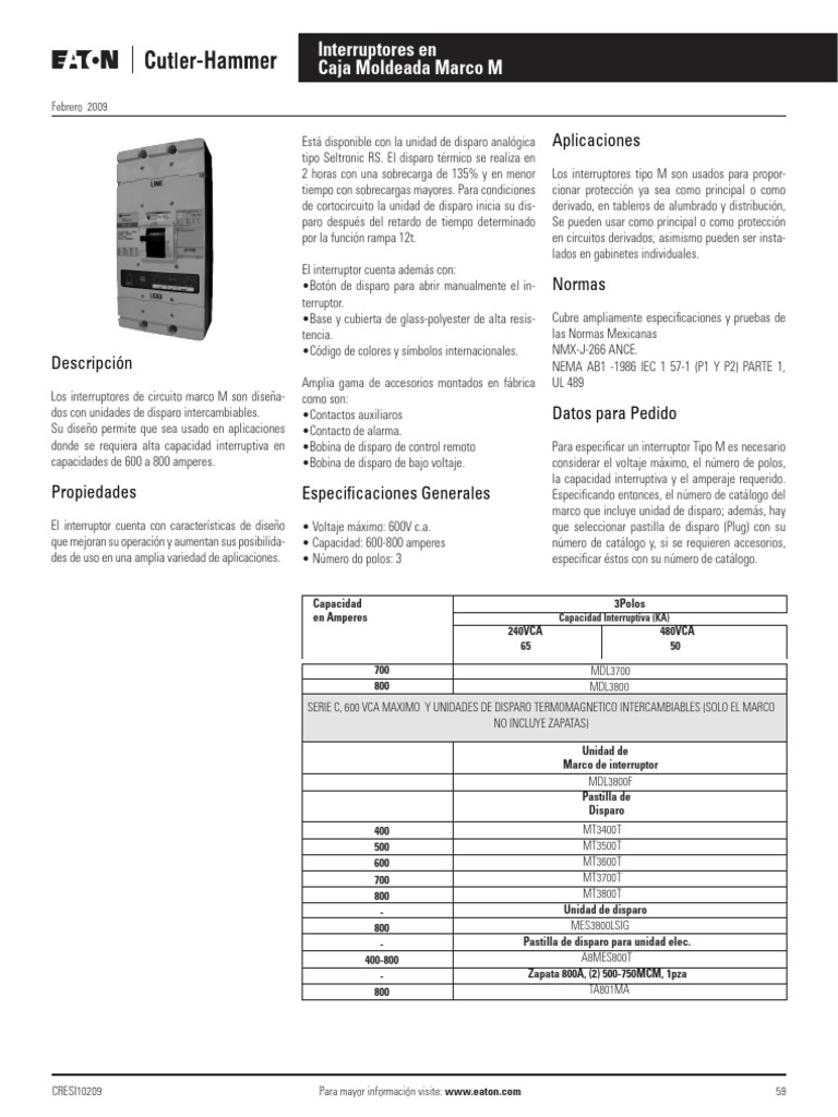 Interruptores de Circuito Marco M 600-800A | PDF | Electrónica | Bienes ...