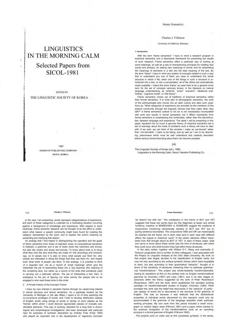 Frame Semantics in Linguistics | PDF | Syntax | Clause